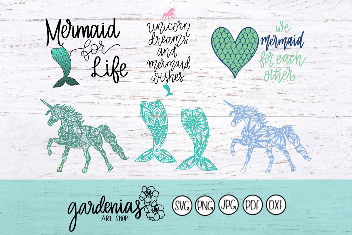 Mermaid Unicorn SVG Cut Files Bundle – Gardenias Art Shop